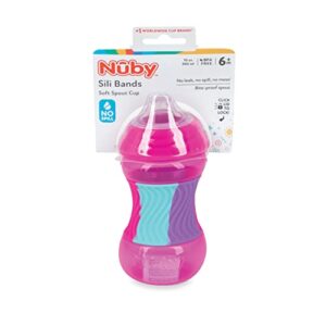 Nuby No Spill Sili Bands 10oz Soft Spout Cup with Textured Easy Grip Silicone Band - Pink