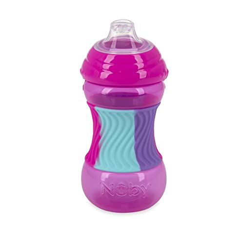 Nuby No Spill Sili Bands 10oz Soft Spout Cup with Textured Easy Grip Silicone Band - Pink