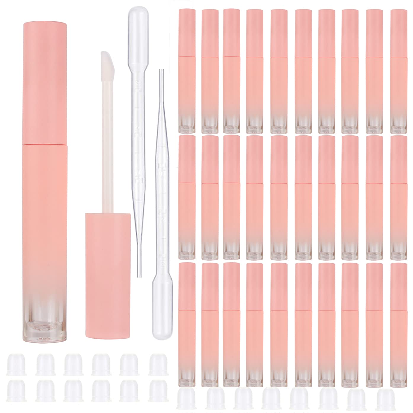 COSIDEA 30 pcs Empty 3ml gradient pink Lip Gloss Tubes with Wand round Lipgloss tube Containers packing Bulk Wholesale