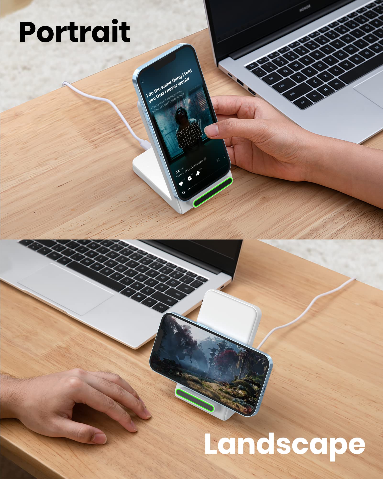 Wireless Charging Stand for iPhone 15/14/13/12 Pro Max/Pro/Mini, SE 11 X XR XS MAX X 8 Plus, Wireless Phone Charger Samsung S23/S22/S21/S20/S10+/Ultra, Note 20/10/9 White (Adapter Included)