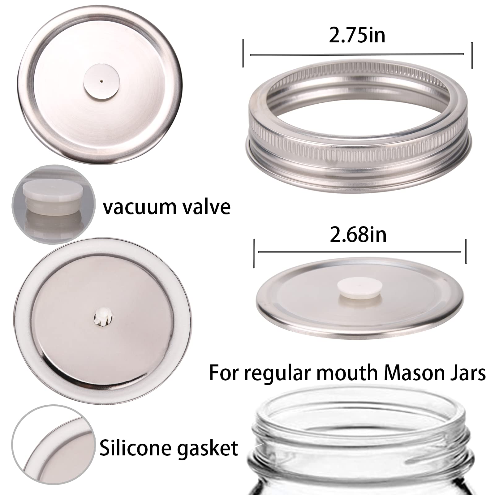 food saver lids for mason jars, Vacuum seal cap Compatible with FoodSaver Vacuum Sealer, Food Storage/fermentation lids,6-pack regular mouth mason jar lids + accessory hose