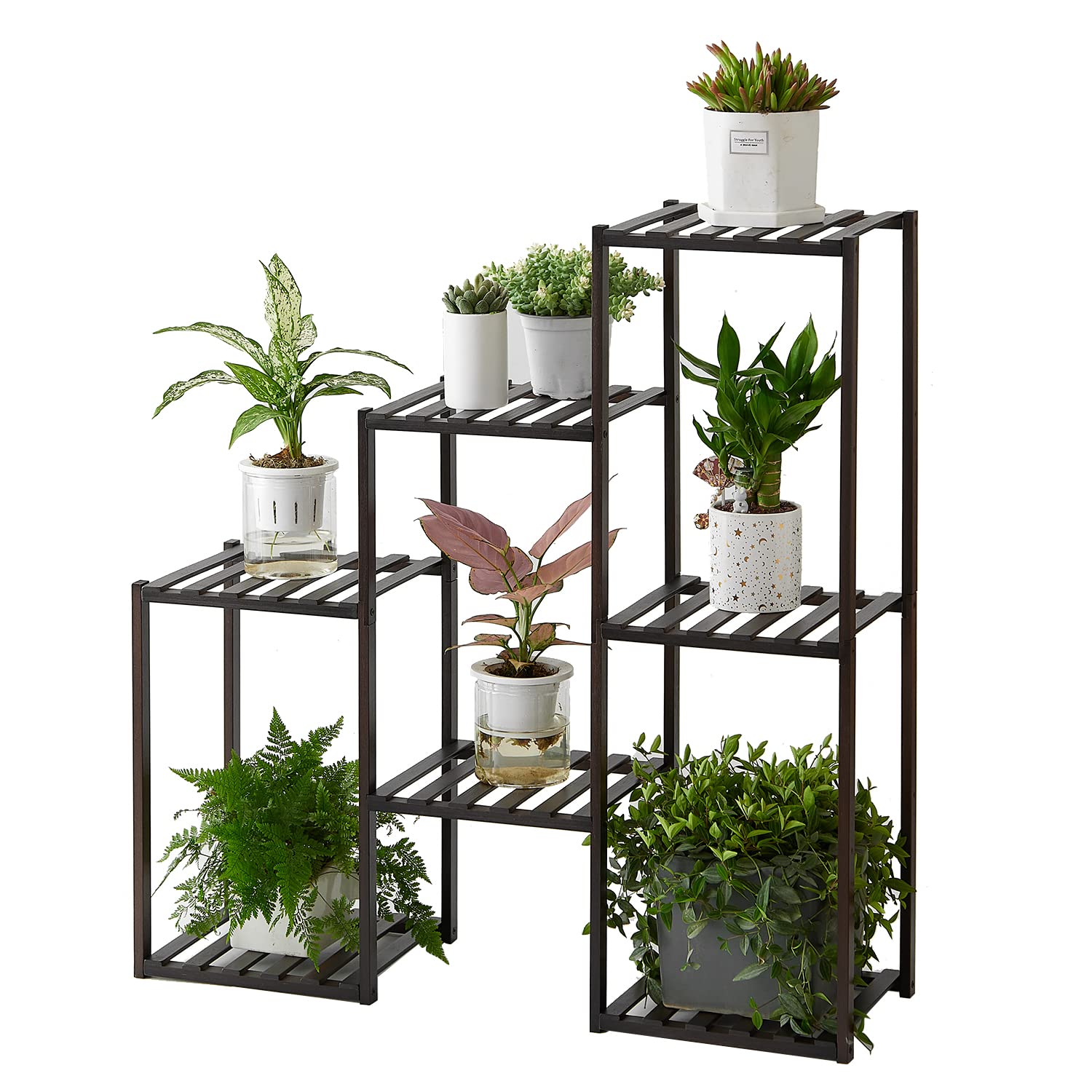 Plant Stand Indoor Plant Stands Bamboo Outdoor Tiered Plant Shelf for Multiple Plants, 3 Tiers 7 Potted Ladder Plant Holder Table Plant Pot Stand for Window Garden Balcony Living Room Corner(Brown)