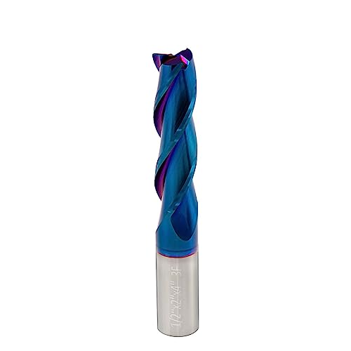 Spiral CNC Router Bits 1/2 inch Shank Square End Mill Extra Long (4 inch Total Length) 3 Fluter Up Cut Solid Carbide Milling Tool with Nano Blue Coating for Wood Mortises Carving