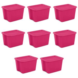 18 gallon tote box plastic, fuchsia , set of 8