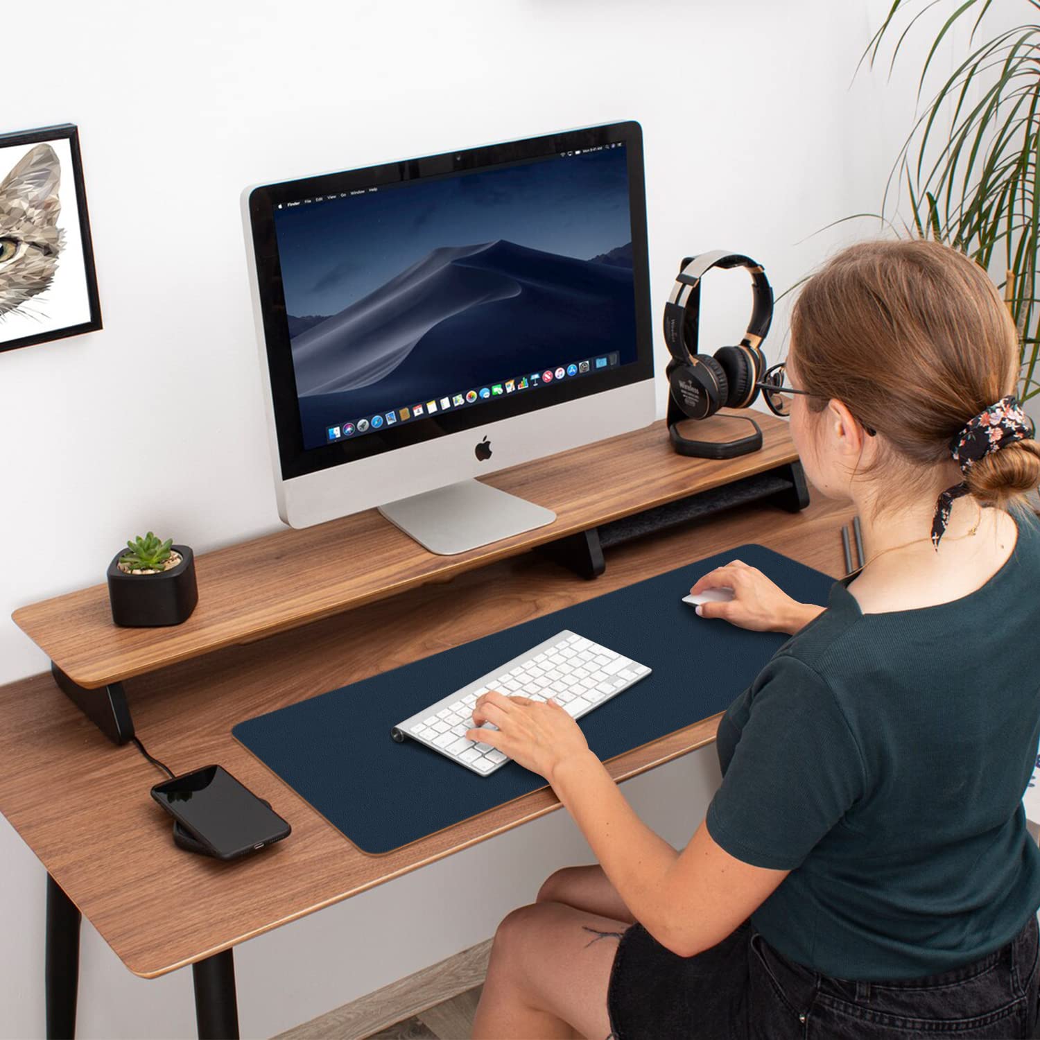 Desk Mat Large protector Pad - Multifunctional Dual-sided Office Desk Pad,Smooth Surface Soft Mouse Pad,Waterproof Desk Mat for Desktop, Pu Leather Desk Cover for Office/Home(Dark Blue, 31.5" x 15.7")