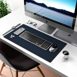 Desk Mat Large protector Pad - Multifunctional Dual-sided Office Desk Pad,Smooth Surface Soft Mouse Pad,Waterproof Desk Mat for Desktop, Pu Leather Desk Cover for Office/Home(Dark Blue, 31.5" x 15.7")