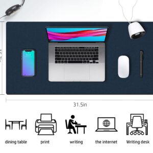 Desk Mat Large protector Pad - Multifunctional Dual-sided Office Desk Pad,Smooth Surface Soft Mouse Pad,Waterproof Desk Mat for Desktop, Pu Leather Desk Cover for Office/Home(Dark Blue, 31.5" x 15.7")