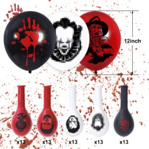 Whaline 65Pcs Halloween Balloons Black White Red Blood Splatter Balloons Bloody Handprint Latex Balloons Scary Party Decoration for Halloween Party Favor Haunted House Crime Scene Party Supplies