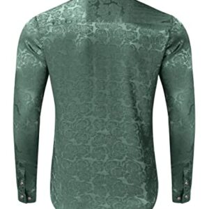 EliteSpirit Mens Rose Printed Dress Shirts Floral Button Down Shirt Long Sleeve Shirts for Party Prom Green S