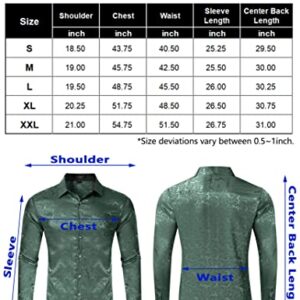 EliteSpirit Mens Rose Printed Dress Shirts Floral Button Down Shirt Long Sleeve Shirts for Party Prom Green S