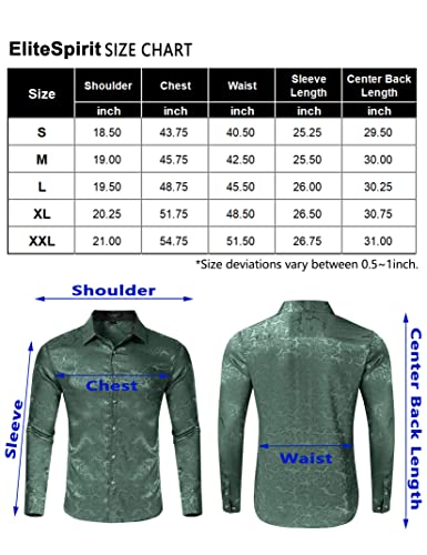 EliteSpirit Mens Rose Printed Dress Shirts Floral Button Down Shirt Long Sleeve Shirts for Party Prom Green S