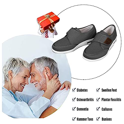 Ladies Slippers with Arch Support,Adjustable Strap and A Hook and Loop,Men's Diabetic Wide Fit Slippers,Suitable for Wide Or Swollen Feet,Grey▁42