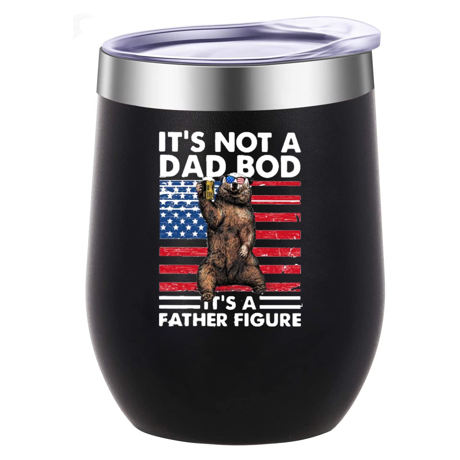 KAIRA It's Not A Dad BOD It's A Father Figure 12 OZ Insulated Wine Tumbler With Lid - Funny Dad Gifts from Daughter, Wife, Son -Stainless Steel Coffee Dad Mugs Cups