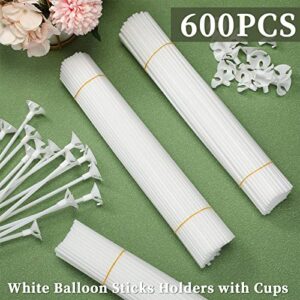 600 Pcs Plastic Balloon Sticks with Cups, Reusable Balloon Holder for Balloon Stand Birthday Christmas Party Wedding Anniversary Decoration(White)