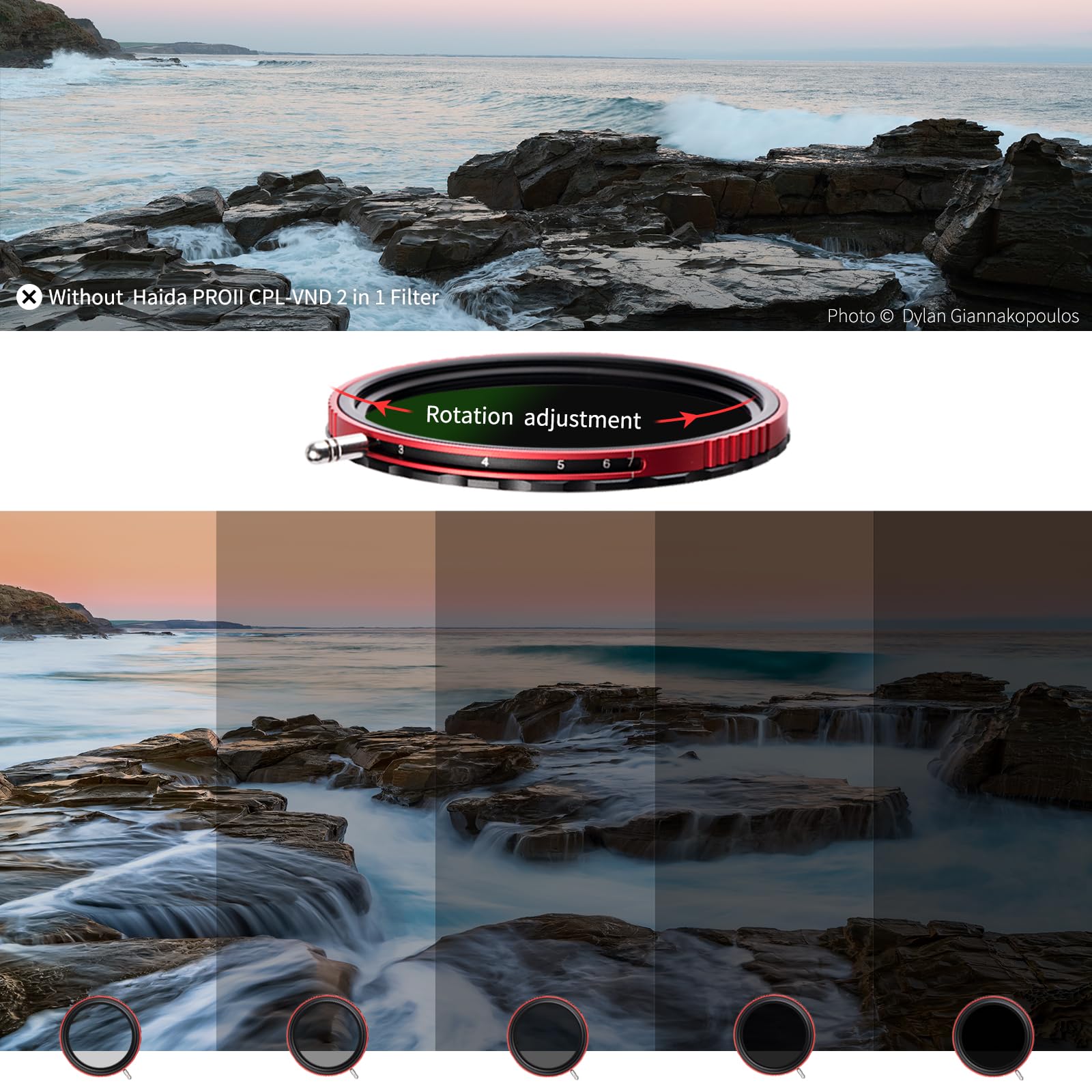 Haida Filter for Camera Pro II Multi-Coating Circular Polarizer + Variable Neutral Density SLR Camera Lens Filter Waterproof Scratch Resistant Nano-Coating CPL + VND Filter 77mm(2 in 1)