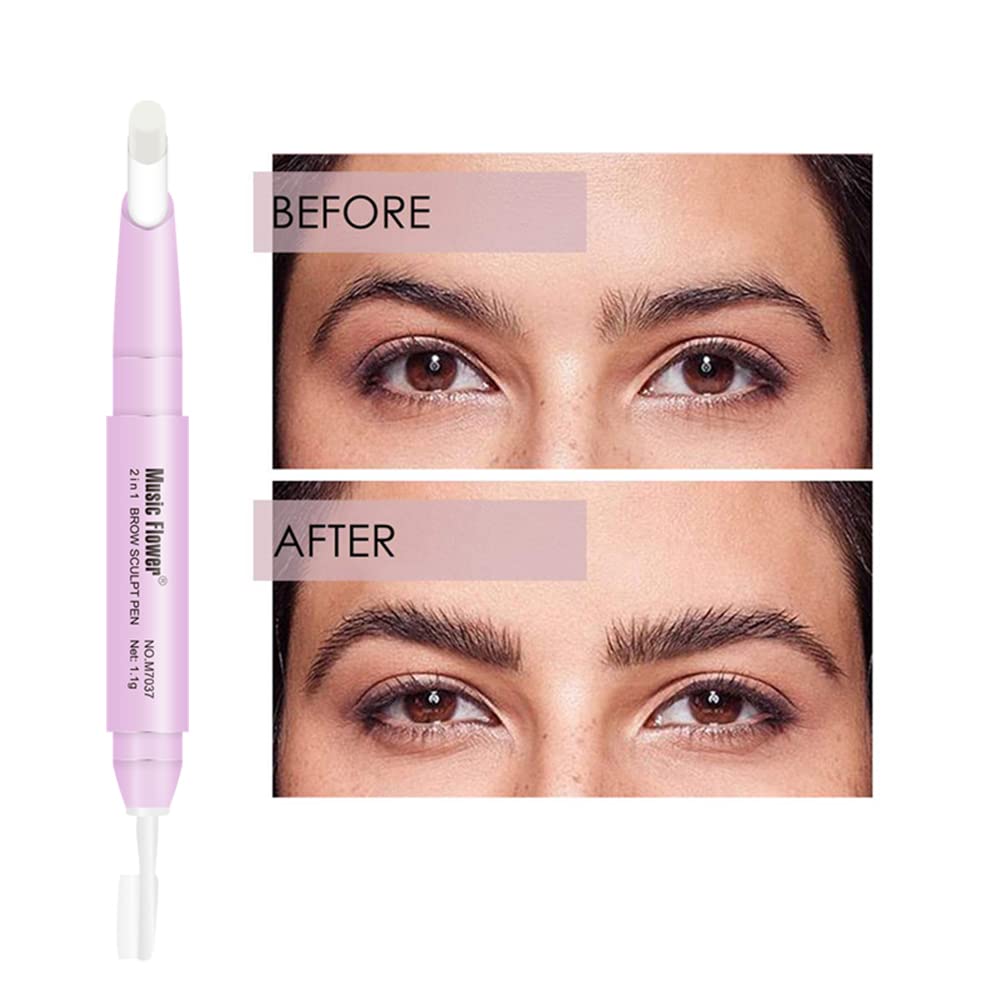 Music Flower Eyebrow Pencil - Light Brown Dual Ended Brow Pen & Eyebrow Wax Pen, Waterproof Smudge Proof Long Lasting Eyebrow Pen, Eyebrow Waxing Shaping Clear Eye Makeup Kit