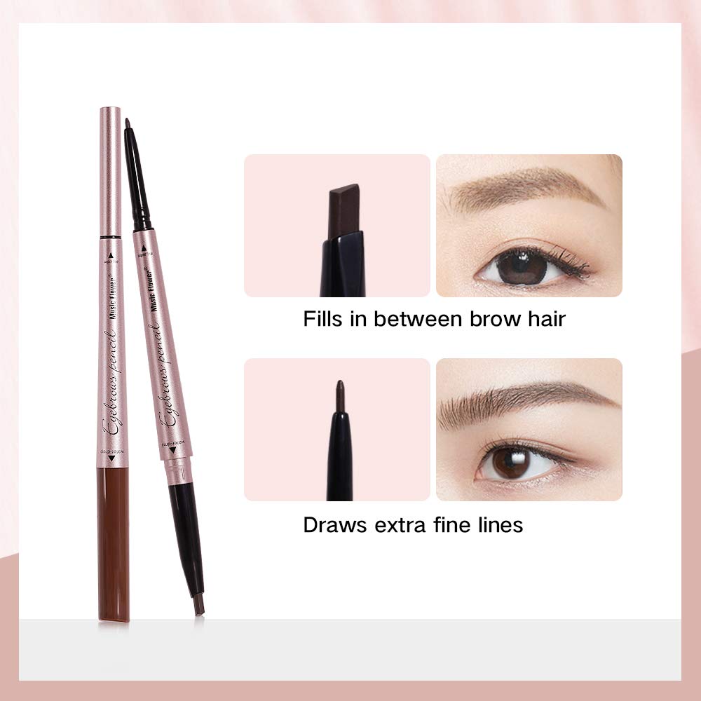 Music Flower Eyebrow Pencil - Light Brown Dual Ended Brow Pen & Eyebrow Wax Pen, Waterproof Smudge Proof Long Lasting Eyebrow Pen, Eyebrow Waxing Shaping Clear Eye Makeup Kit