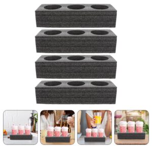 Operitacx 4pcs Takeout Cup Trays Foam Coffee Carrier Cup Carry Holder Beverage Drink Carrier to Go Drink Holder 3 Cups for Hot and Cold Drinks Milk Tea