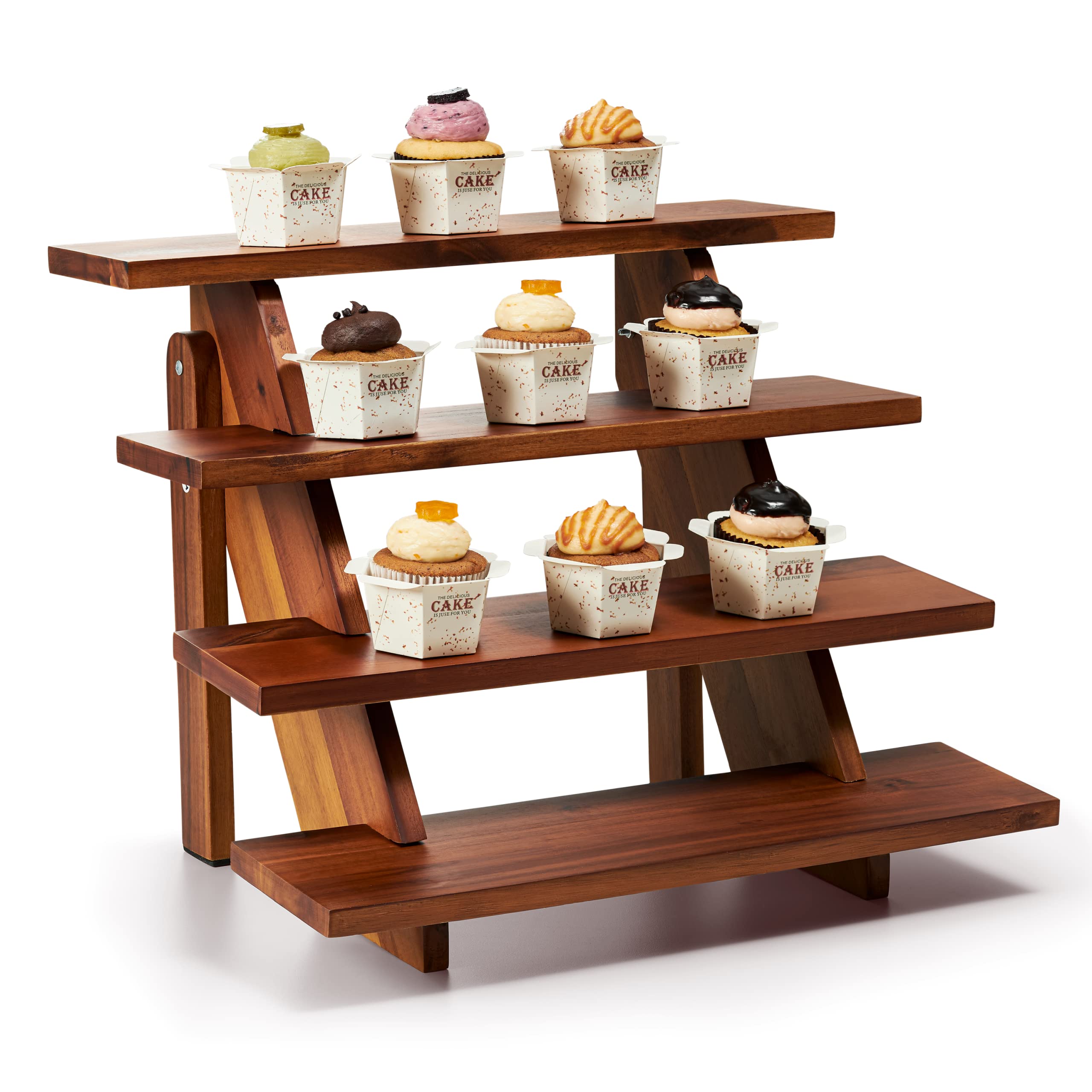 Tidita Acacia Cupcake Display Stand - Display Stand for Vendors - Wood Cupcake Stands for Dessert - Wooden Display Shelves - Farmhouse Table Cake Stand for 24 Cupcakes Decorative ( Acacia Wood )