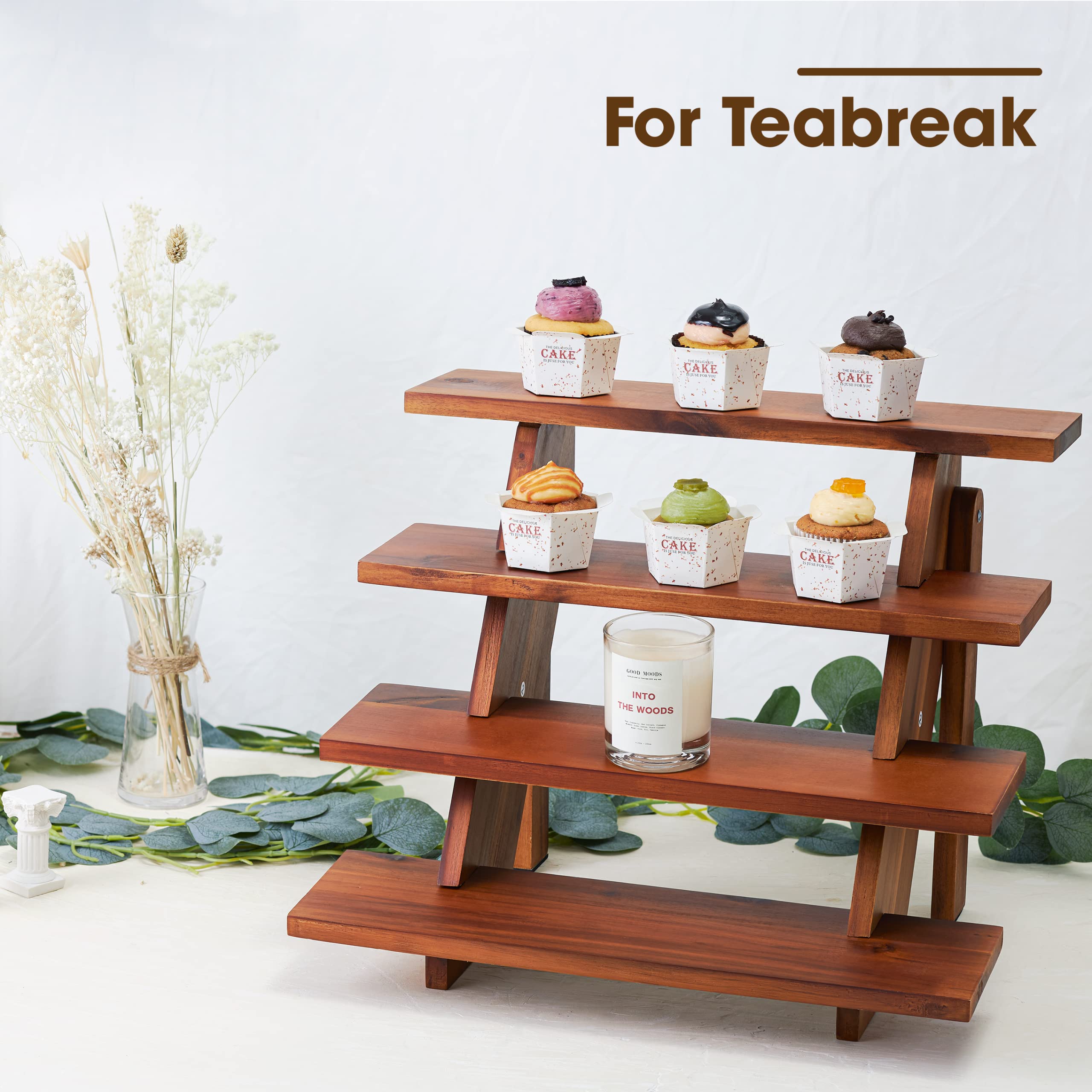 Tidita Acacia Cupcake Display Stand - Display Stand for Vendors - Wood Cupcake Stands for Dessert - Wooden Display Shelves - Farmhouse Table Cake Stand for 24 Cupcakes Decorative ( Acacia Wood )