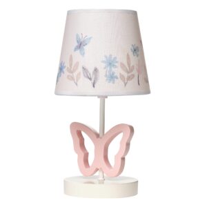 lambs & ivy baby blooms pink butterfly nursery lamp with floral shade & bulb