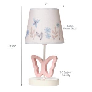 Lambs & Ivy Baby Blooms Pink Butterfly Nursery Lamp with Floral Shade & Bulb