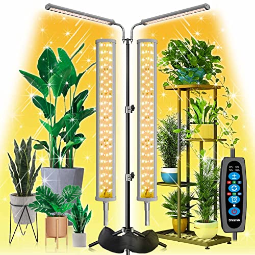 DOMMIA LED Grow Lights, 3 Modes Grow Lights for Indoor Plants Full Spectrum with 60" Adjustable Tripod Stand,180 LED Plant Grow Light with Stand 6/10/12 Timer Dimmable Grow Light Strip for Tall Plants