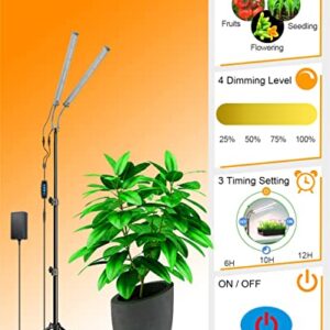 DOMMIA LED Grow Lights, 3 Modes Grow Lights for Indoor Plants Full Spectrum with 60" Adjustable Tripod Stand,180 LED Plant Grow Light with Stand 6/10/12 Timer Dimmable Grow Light Strip for Tall Plants