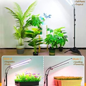 DOMMIA LED Grow Lights, 3 Modes Grow Lights for Indoor Plants Full Spectrum with 60" Adjustable Tripod Stand,180 LED Plant Grow Light with Stand 6/10/12 Timer Dimmable Grow Light Strip for Tall Plants