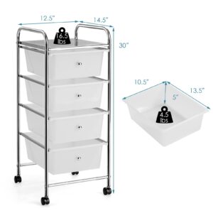 RELAX4LIFE Storage Drawer Carts Classroom Organization Rolling Carts with Wheels 4 Drawers -Craft Organizing Drawers with Plastic Drawers, Utility Cart for Office, School Storage Cart (Clear)