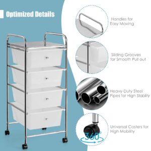 RELAX4LIFE Storage Drawer Carts Classroom Organization Rolling Carts with Wheels 4 Drawers -Craft Organizing Drawers with Plastic Drawers, Utility Cart for Office, School Storage Cart (Clear)