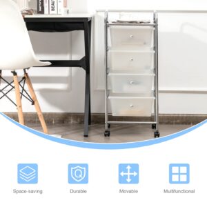 RELAX4LIFE Storage Drawer Carts Classroom Organization Rolling Carts with Wheels 4 Drawers -Craft Organizing Drawers with Plastic Drawers, Utility Cart for Office, School Storage Cart (Clear)