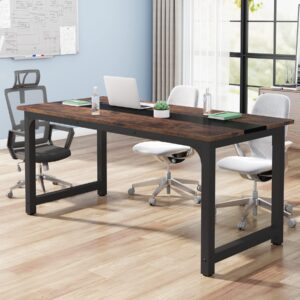 Tribesigns 6FT Conference Table, 70.86" W x 31.49" D Meeting Room Table Boardroom Desk for Office Conference Room, Splicing Board with Metal Frame, Vintage Brown/Black