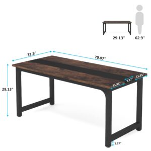 Tribesigns 6FT Conference Table, 70.86" W x 31.49" D Meeting Room Table Boardroom Desk for Office Conference Room, Splicing Board with Metal Frame, Vintage Brown/Black