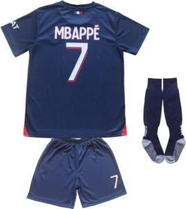 orgbrain 2023/2024 home #7 football soccer kids jersey shorts socks set youth sizes (navy, 30)