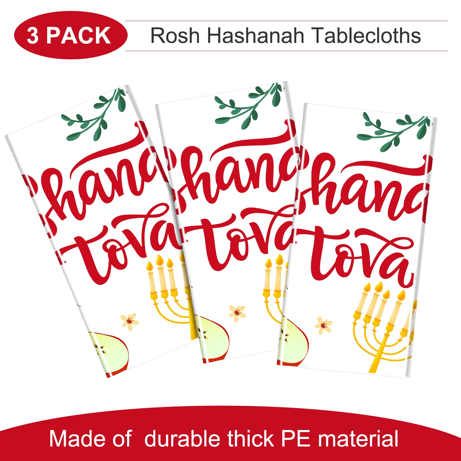 3 Packs Rosh Hashanah Tablecloth Waterproof Rosh Hashanah Plastic Table Cover Shana Tova High Holy Day Tablecloth Jewish New Year Tablecloth for Kitchen Dining Room Decor Supplies 54 x 108 Inches