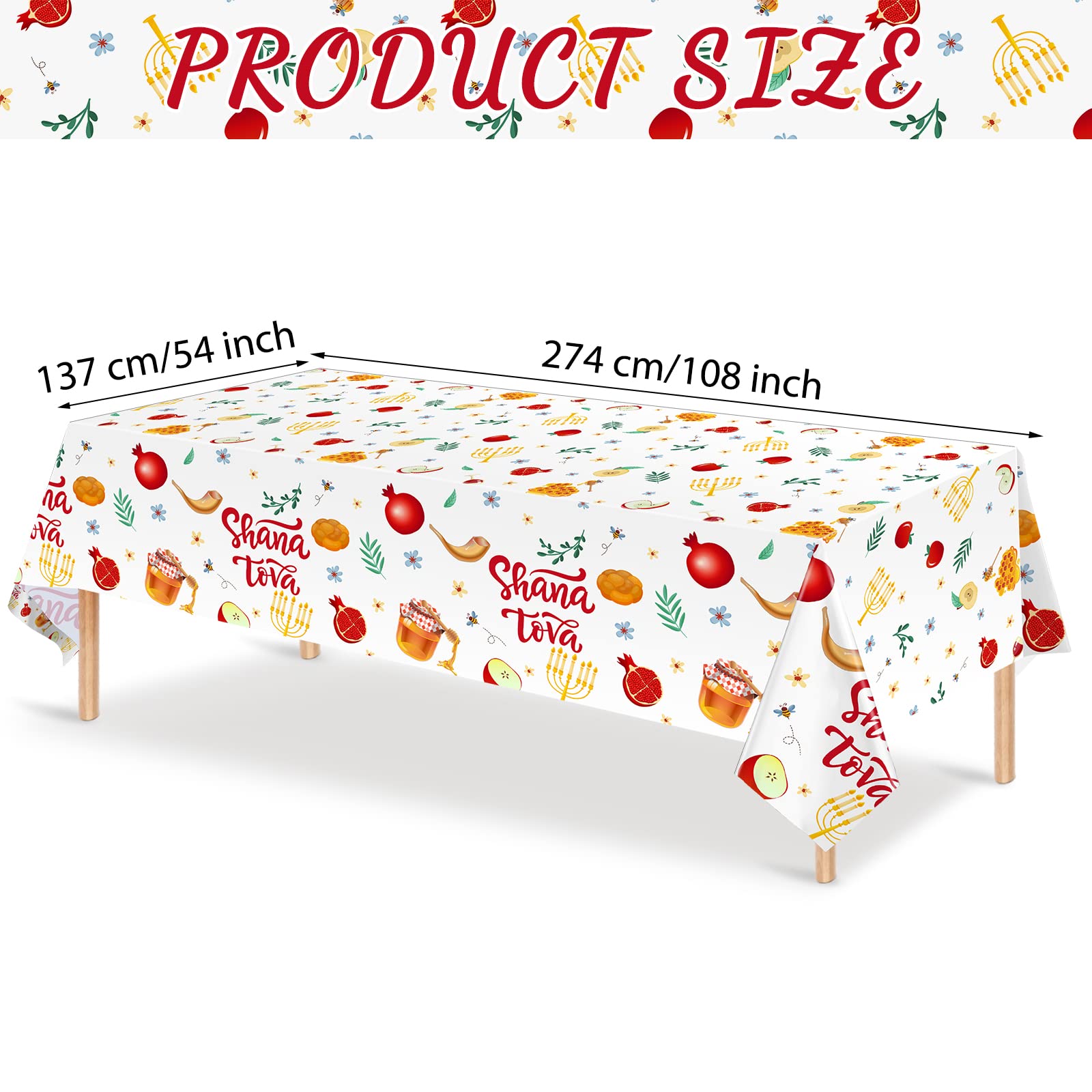 3 Packs Rosh Hashanah Tablecloth Waterproof Rosh Hashanah Plastic Table Cover Shana Tova High Holy Day Tablecloth Jewish New Year Tablecloth for Kitchen Dining Room Decor Supplies 54 x 108 Inches