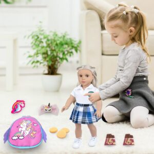 DOTVOSY Designed for American 18 inch Doll Accessories and Clothes School Supplies Set 21 Pcs for 18" Dolls Including Doll School Outfits Uniform, Backpack, Shoes, Pencil, Ruler, Etc