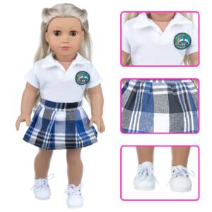 DOTVOSY Designed for American 18 inch Doll Accessories and Clothes School Supplies Set 21 Pcs for 18" Dolls Including Doll School Outfits Uniform, Backpack, Shoes, Pencil, Ruler, Etc