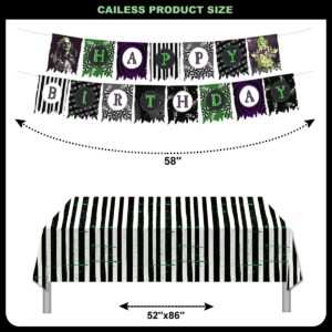 CAILESS Party Decorations - Beetlejuice Party Decorations 102Pcs, Classic Horror Party Supplies Included Birthday Banner Cake Toppers Balloon Swirls Decor Stickers and Stripe Tablecloth