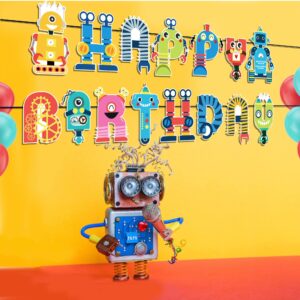 Robot Birthday Party Banner Robots Happy Birthday Banner Cartoon Birthday Sign Baby Shower Photo Props Kids Robot Birthday Party Supplies and Decorations