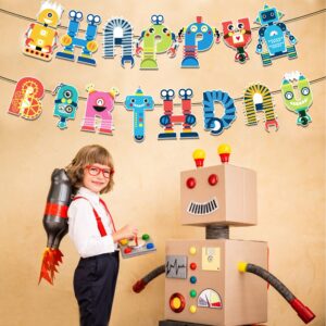 Robot Birthday Party Banner Robots Happy Birthday Banner Cartoon Birthday Sign Baby Shower Photo Props Kids Robot Birthday Party Supplies and Decorations