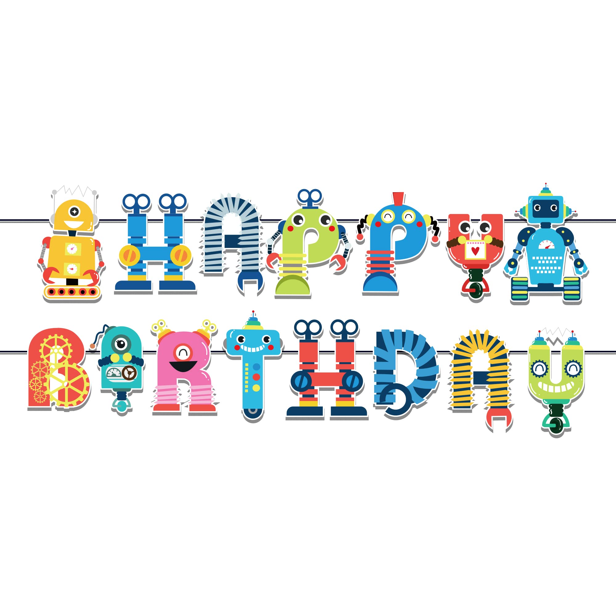 Robot Birthday Party Banner Robots Happy Birthday Banner Cartoon Birthday Sign Baby Shower Photo Props Kids Robot Birthday Party Supplies and Decorations