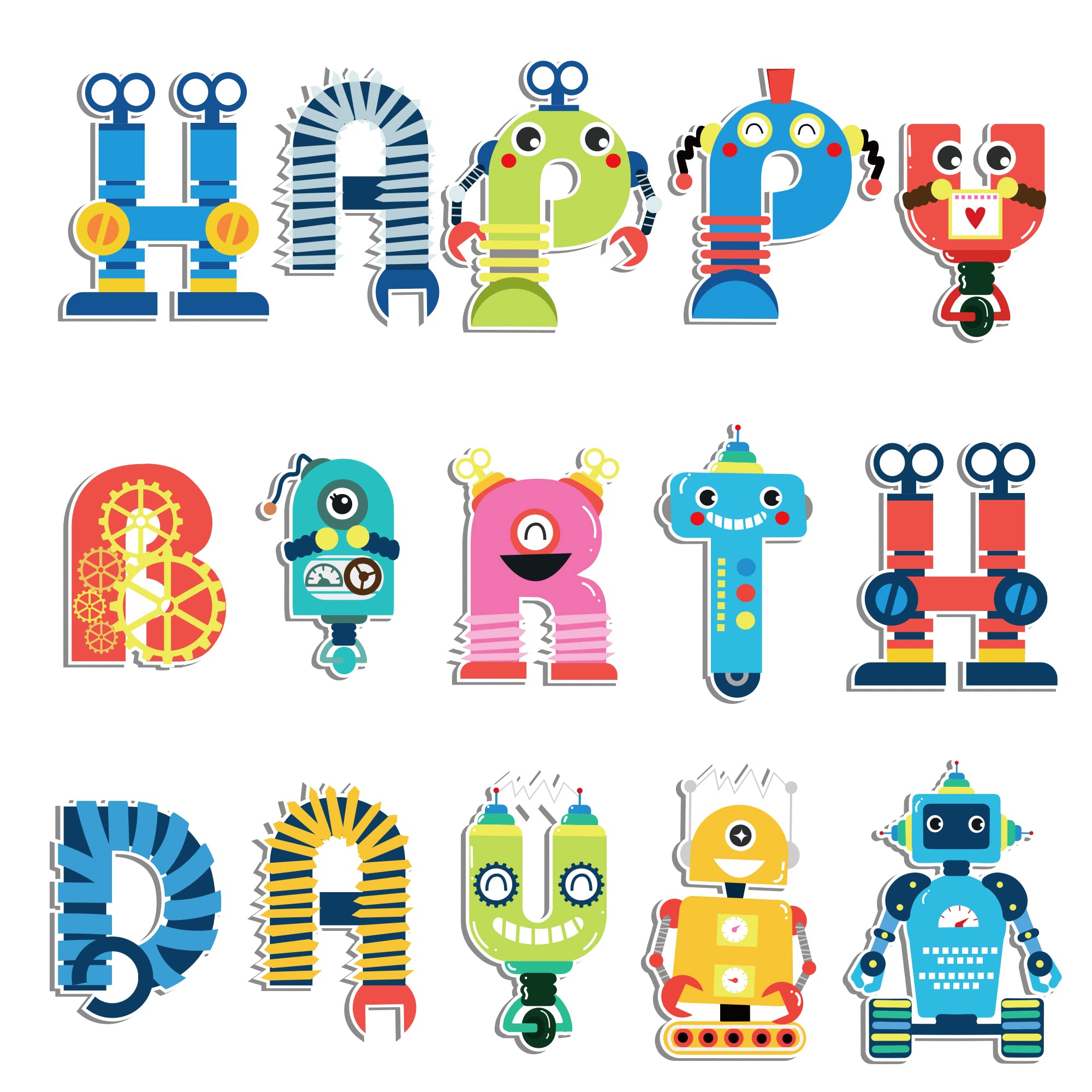 Robot Birthday Party Banner Robots Happy Birthday Banner Cartoon Birthday Sign Baby Shower Photo Props Kids Robot Birthday Party Supplies and Decorations