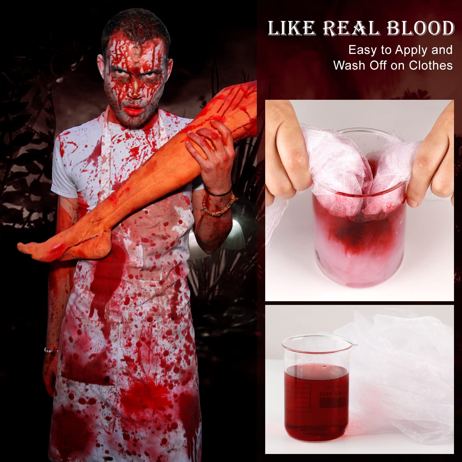 2 PSC Washable Fake Blood Spray,Halloween Fake Blood Splatter, DE'LANCI Liquid Blood for Clothes,Skin and Eye Drops,Squirt Fake Blood Makeup for Vampire Monster Zombie Bride and Costumes,100g(3.53 Oz)