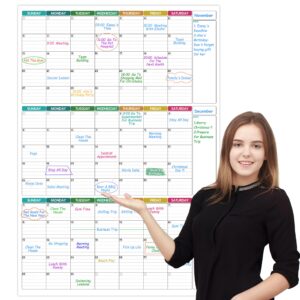 dry erase calendar for wall - 3 month vertical wall calendar, 28" x 40", reusable monthly quarterly calendar planner undated, erasable laminated calendar whiteboard, vertical layout wall calendar for