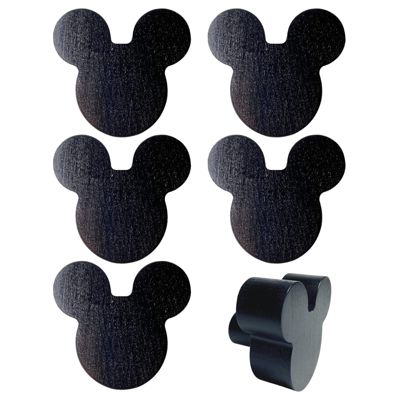 6pc Wooden Mouse Knob for Dresser Drawers | Mouse Knobs Handles & Pulls Set for Cabinet | Mouse Furniture Hardware for Bathroom, Kitchen & Nursery | Home Decor Decorations for Kids & Adults (Black)