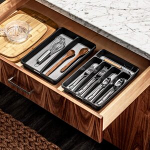 madesmart Classic Mini Silverware Tray - Granite & Classic 12 x 3 Bin - Granite CLASSIC COLLECTION Multi-Purpose Storage Organizer Soft-grip Lining and Non-slip Rubber Feet