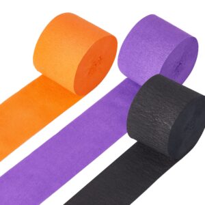 black orange purple streamers, 3 rolls party decoration crepe paper kit, halloween streamer hanging garland for theme party backdrops decoration (black, purple, orange)