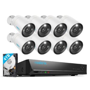 reolink 12mp security camera system commercial, 8pcs h.265 12mp poe security cameras wired outdoor, person vehicle pet detection, spotlight color night vision, 16ch nvr 4tb hdd, rlk16-1200b8-a